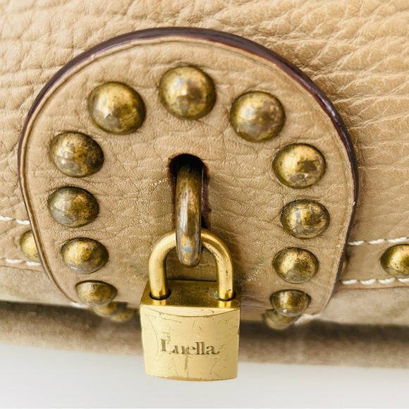 Bags | Luella Cognac Studded Large Genuine Suede Duffel Bag | Poshmark